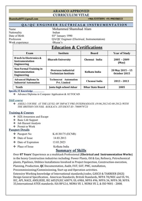 E&I inspector cv | DOC