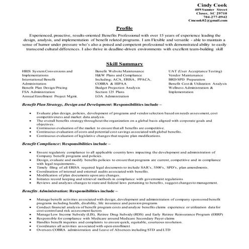 Cindy M. Cook Professional Resume 2016 | DOCX