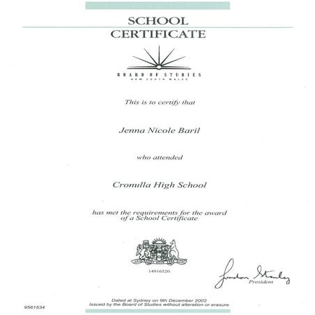 School Certificate - Cronulla High School | PDF