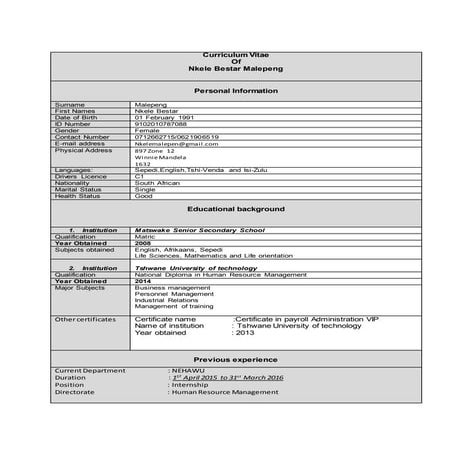 nkele current cv | DOCX