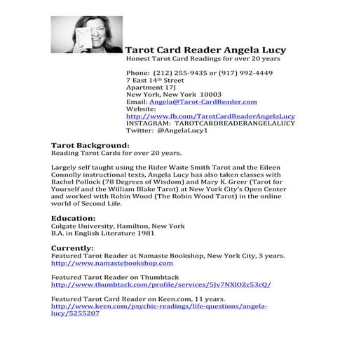 Resume Tarot Card Reader Angela Lucy | PDF