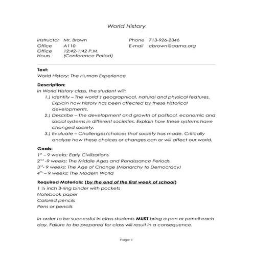 World History Syllabus | DOC