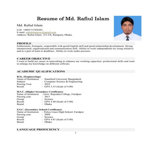 Curriculum-Vitae-of-Rafiul Islam | PDF