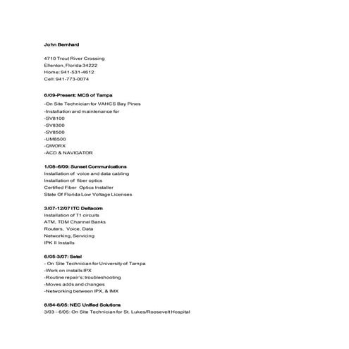 Sample Resume - Telecom | DOCX