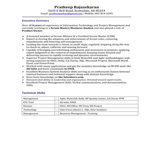 Pratheep Rajasekaran_Resume_Scrummaster | PDF