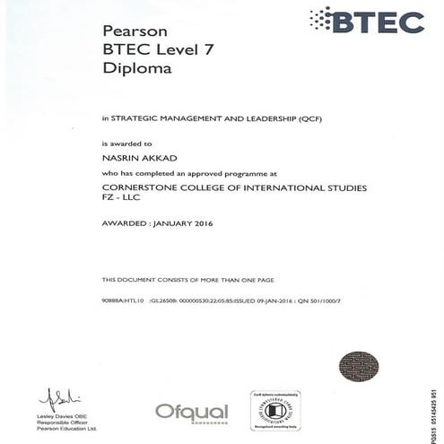 BTEC Level 7 Diploma and Transcript | PDF