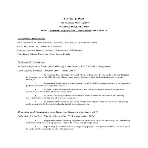 Cynthia A. Daub Professional Resume 2015 | DOCX