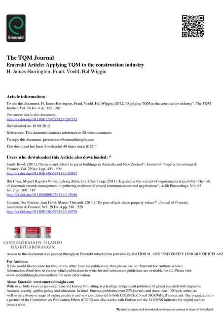 total quality management in construction industry | PPTX