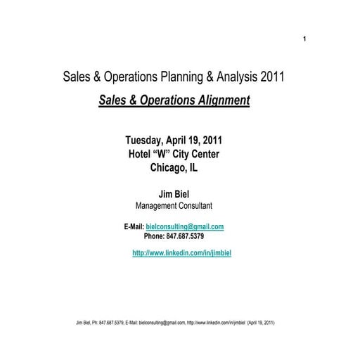 S&OP Alignment-Sales-Ops-Finance-Biel-07-17-11 | PDF