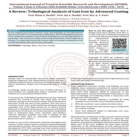 A Review Tribological analysis of Cast Iron by Advanced Coating | PDF