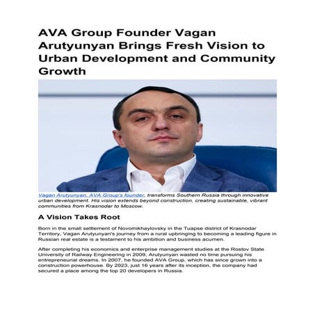 Vagan Arutyunyan Biography & Business Activities | DOCX