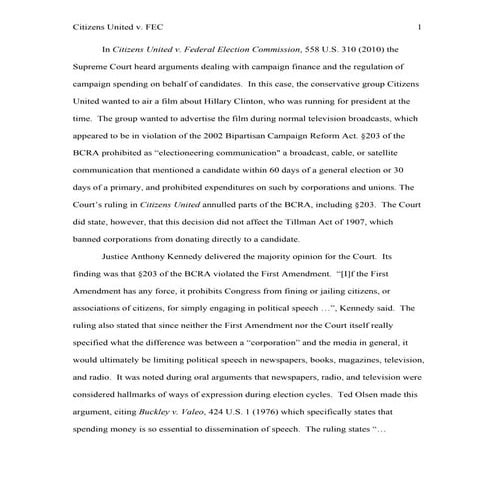 Citizens United v FEC | PDF | Civic affairs | Politics