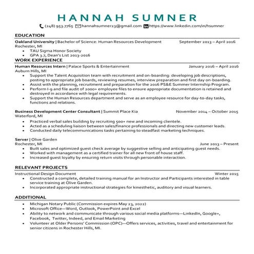 Hannah Sumner Resume | PDF