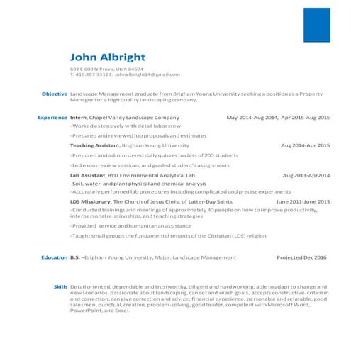 John Albright, Resume 2016 | DOCX