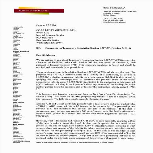 Comment Letter on Reg Section 1.707-5T | PDF