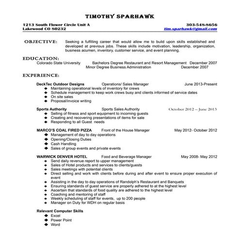 Tim Resume 6-7-15 | DOC | Business | Business and Finance