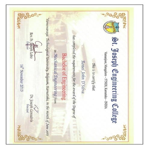 Mechanical Engineering deg certificate | PDF