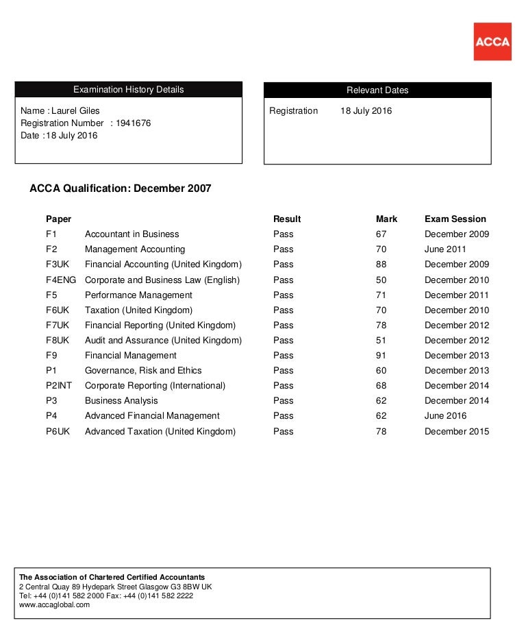 ACCA Exam Status Report ACCA Exam Status Report