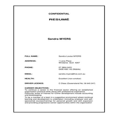 Sandra MYERS - Resume 00 | PDF