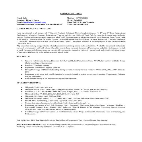 Frank Bale CV | DOCX