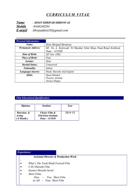 Curriculum vitae satish shinde | PPT
