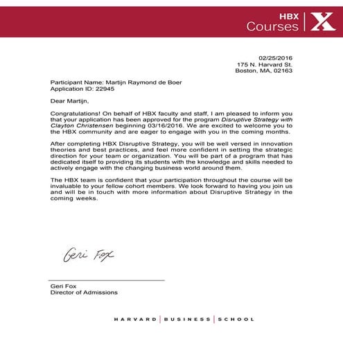 HBX disruptive acceptance letter | PDF