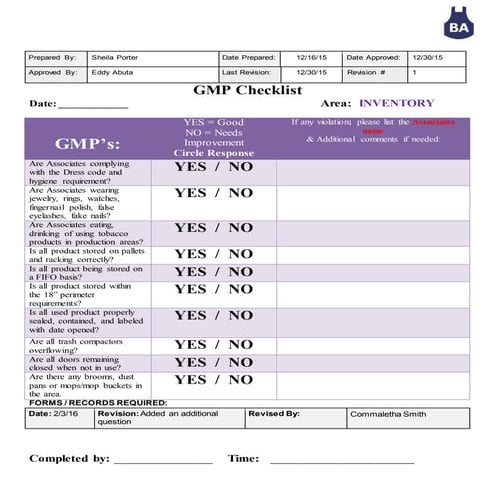 GMP checklist INVENTORY | PDF