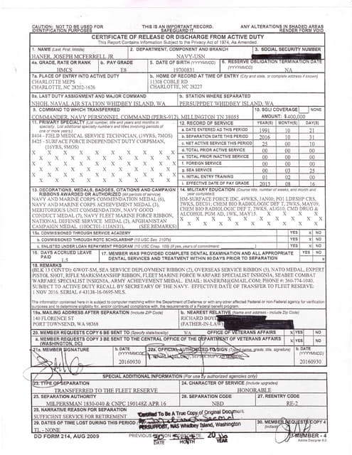 DD Form 214; Jeff Finger (Page 1 of 2) | PDF