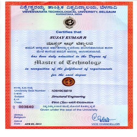 Attested Mtech certificate (Sujay Kumar) | PDF