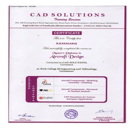 Computed Aided Designing Certificate | PDF