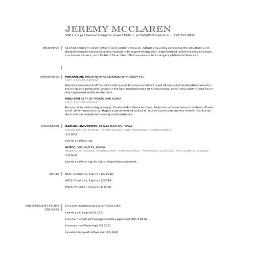 Jeremy McClaren Resume | PDF