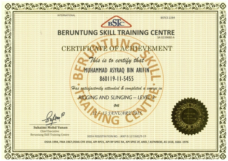 Certificate Rigging & Slinging LII