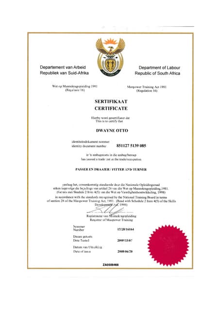 TRADE TEST CERTIFICATE | PDF