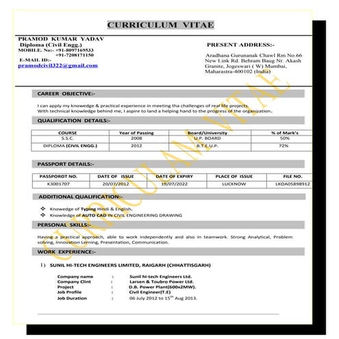 Pramod CV New | DOC | Civil Engineering Industry | Industries
