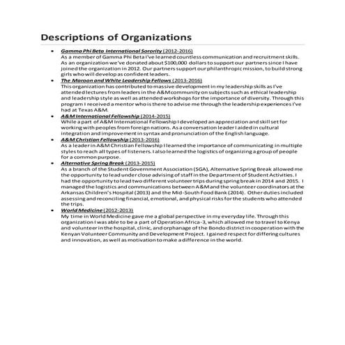 Descriptions of Organizations | DOCX