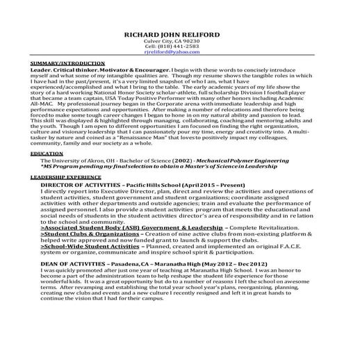 Richard John Reliford Leadership Resume final 2.14.16
