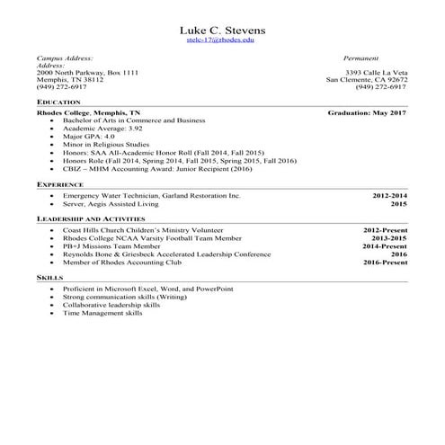 Luke Stevens Resume 1 | DOC