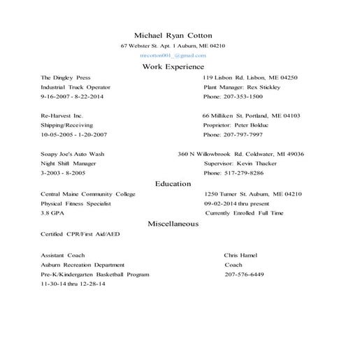 Mikes Resume 12-28-2014 | DOCX