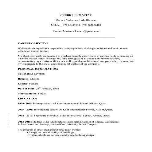 Curriculum Vitae Mariam-2 | PDF