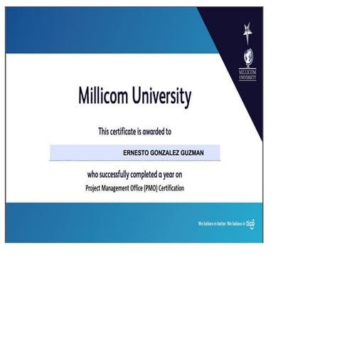 Certificate Millicom PMO - Ernesto González | PDF