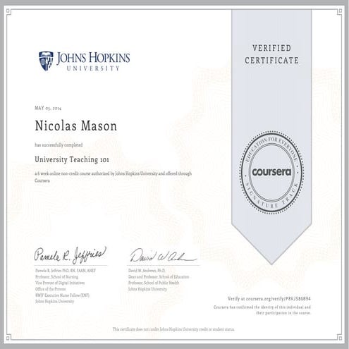 John Hopkins University-University Teaching 101 certificate | PDF
