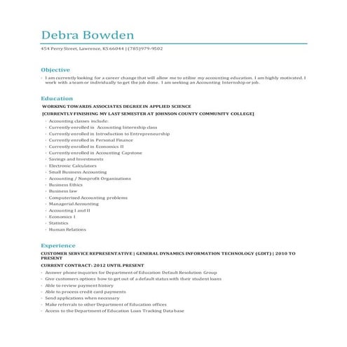 Debra Bowden resume | PDF