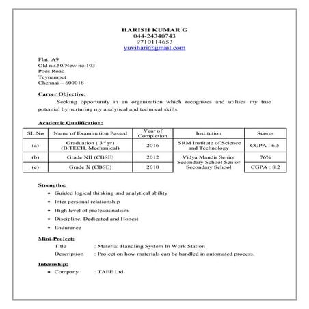 Harish Kumar resume | DOC