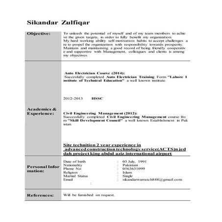 ''Sikandar CV | PDF