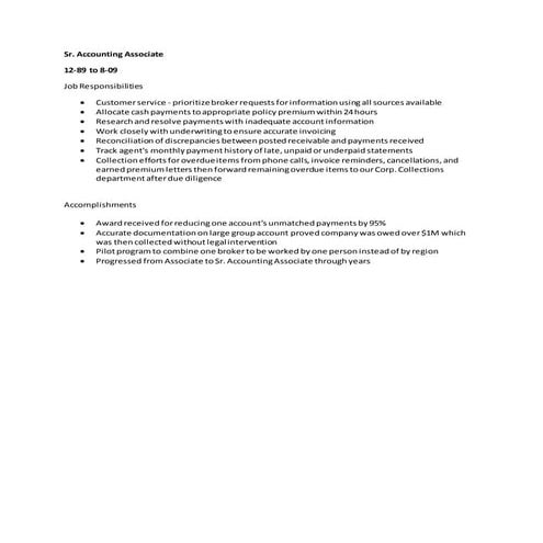 Responsibilities and Accomplishments - Senior Accounting Associate | DOCX