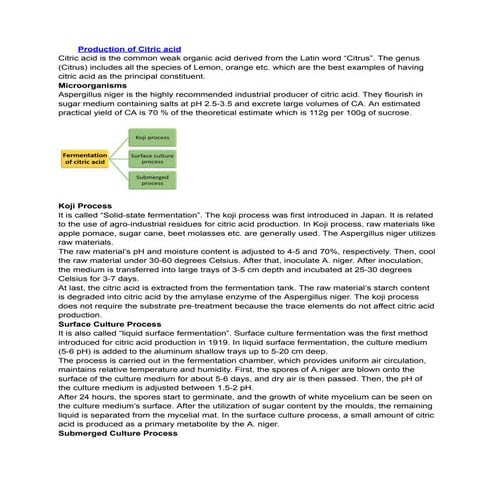 Citric acid production | PPTX