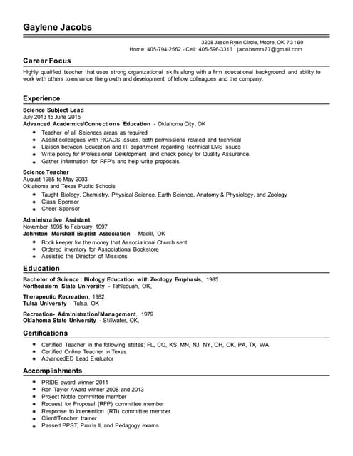 Gaylene Jacobs Resume 2 | PDF