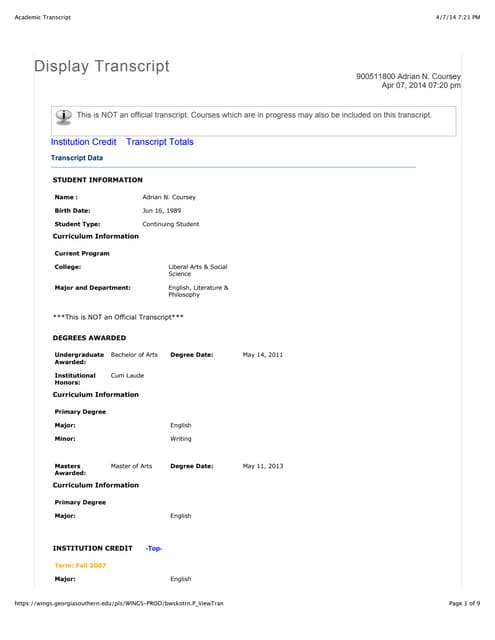 JP Navin Transcript | PDF | College Education | Education