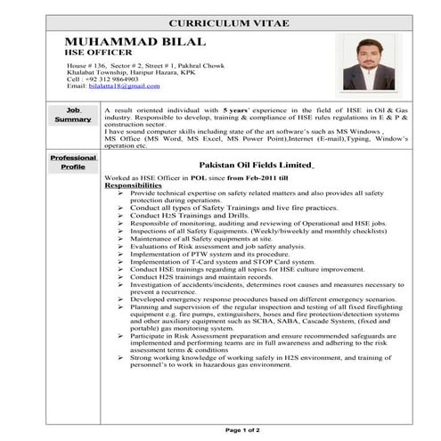 Bilal HSE Cv | PDF