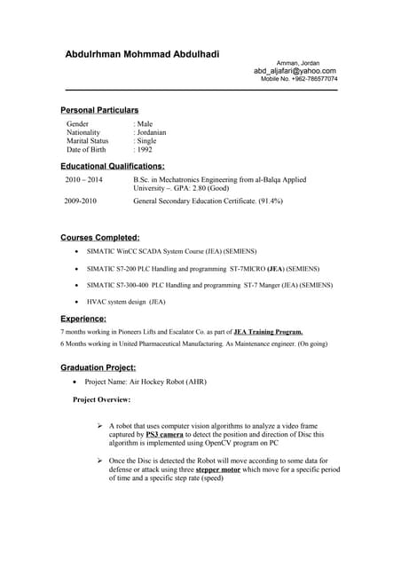 my cv | DOCX | Robotics | Technology & Computing